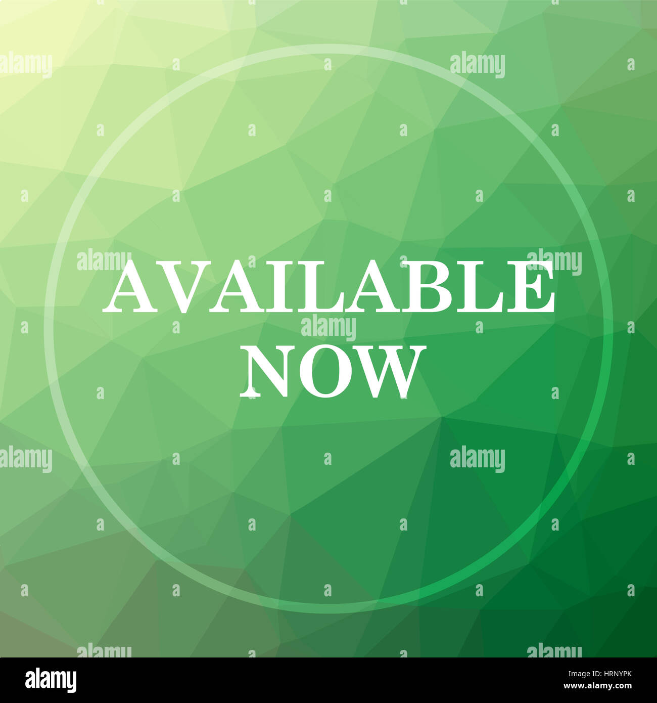 Available now icon. Available now website button on green low poly ...