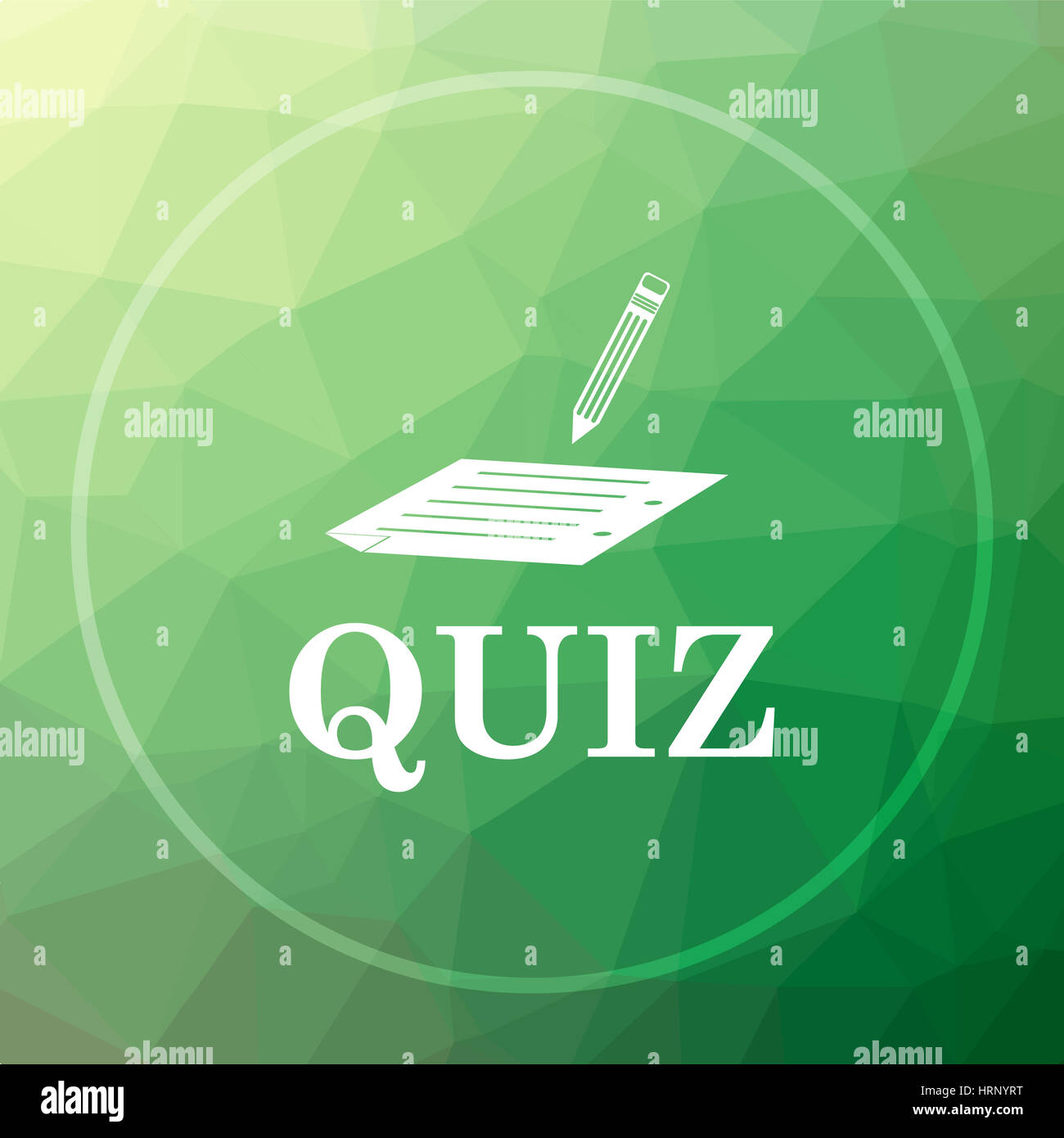 Quiz icon. Quiz website button on green low poly background Stock Photo ...