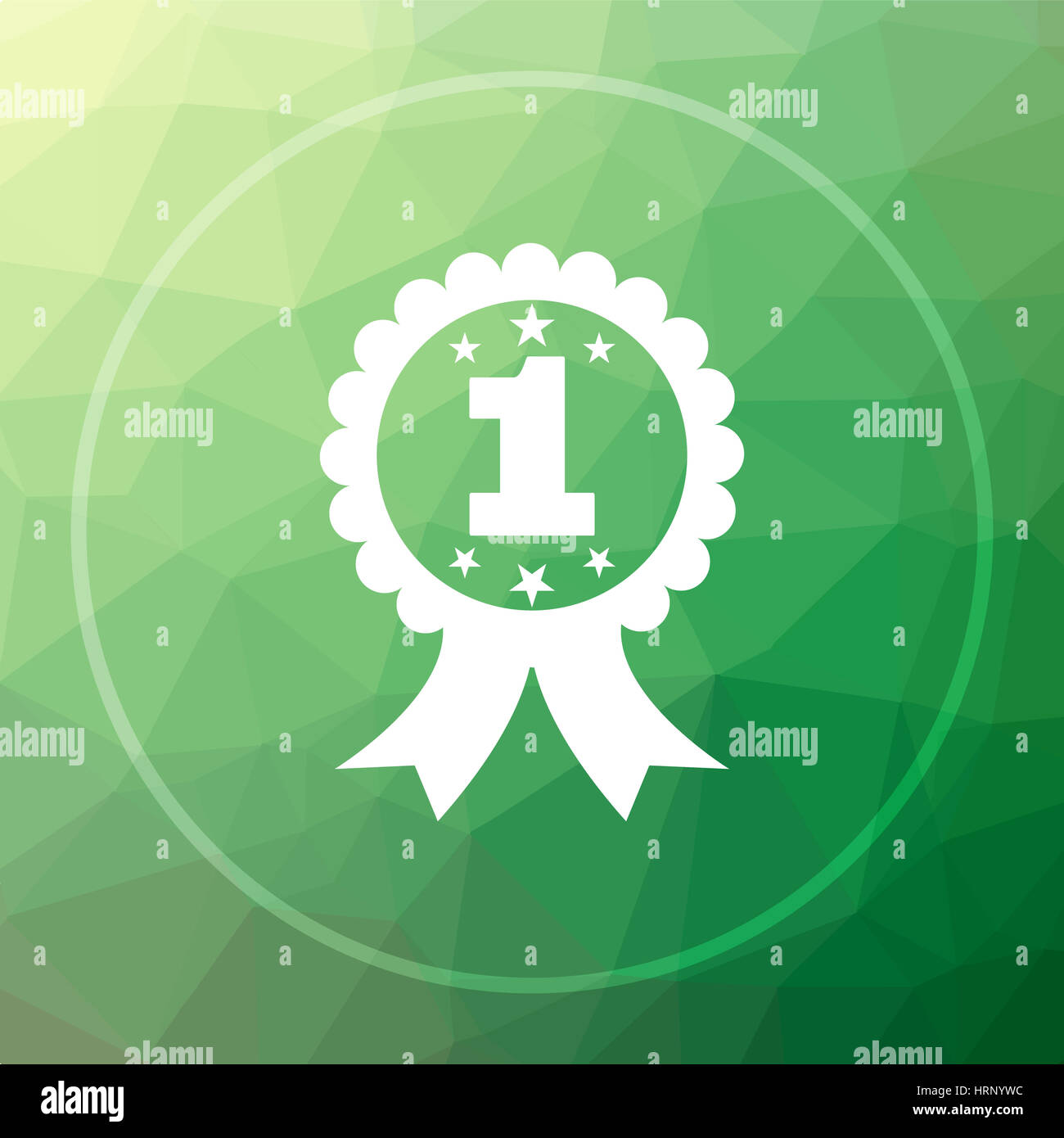First prize ribbon icon. First prize ribbon website button on green low ...