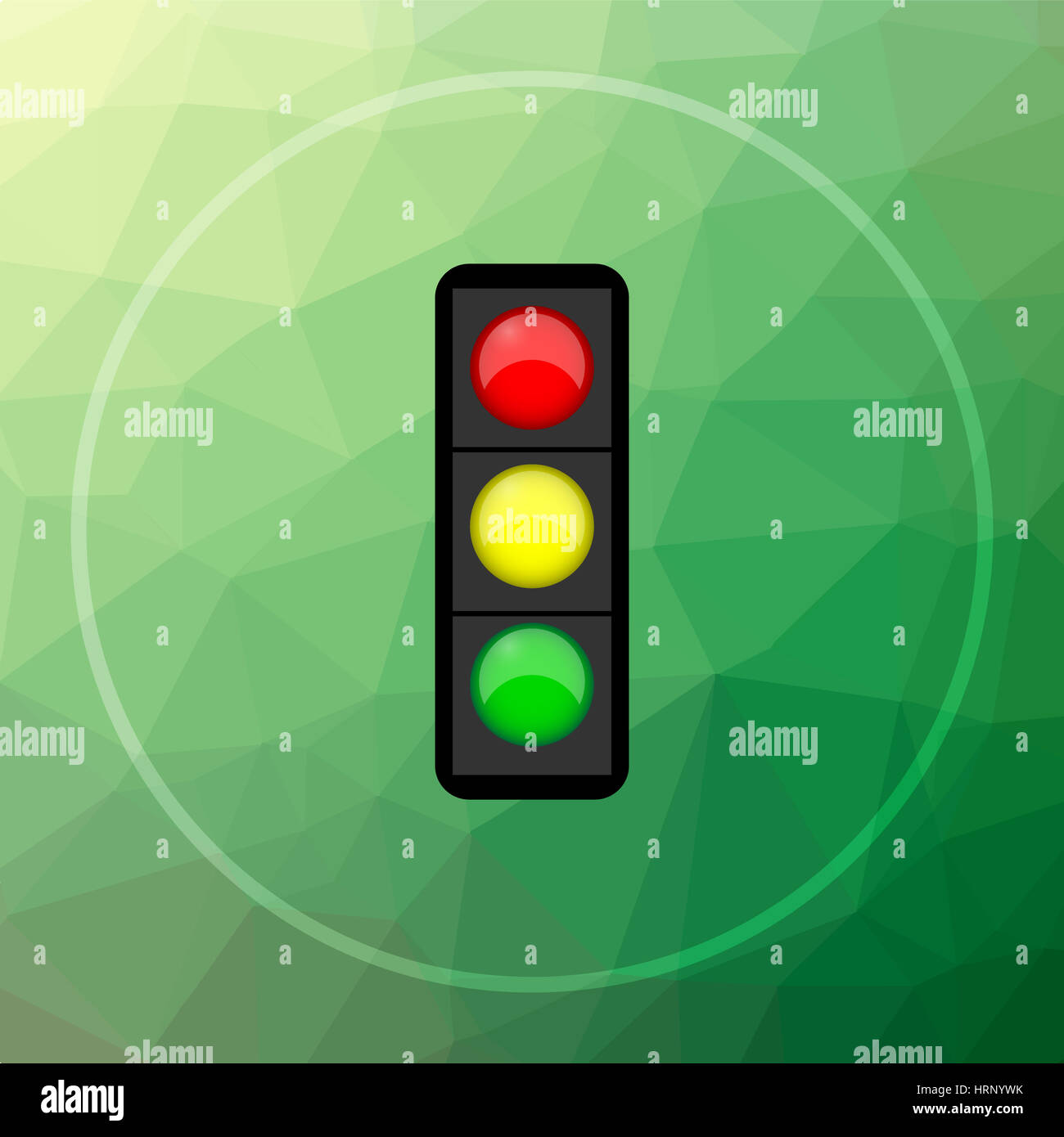 Traffic light icon. Traffic light website button on green low poly ...