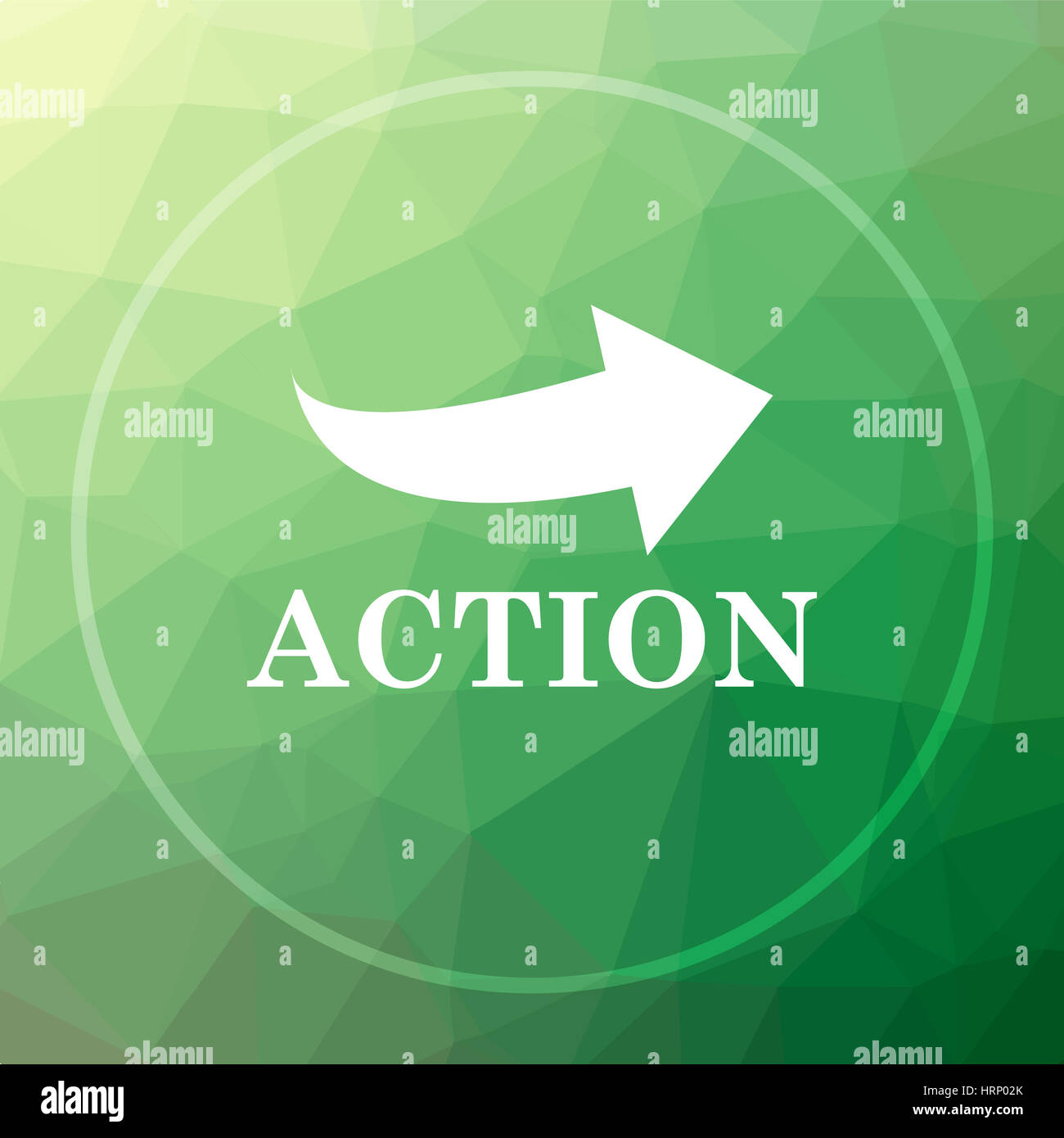 Action icon. Action website button on green low poly background Stock ...