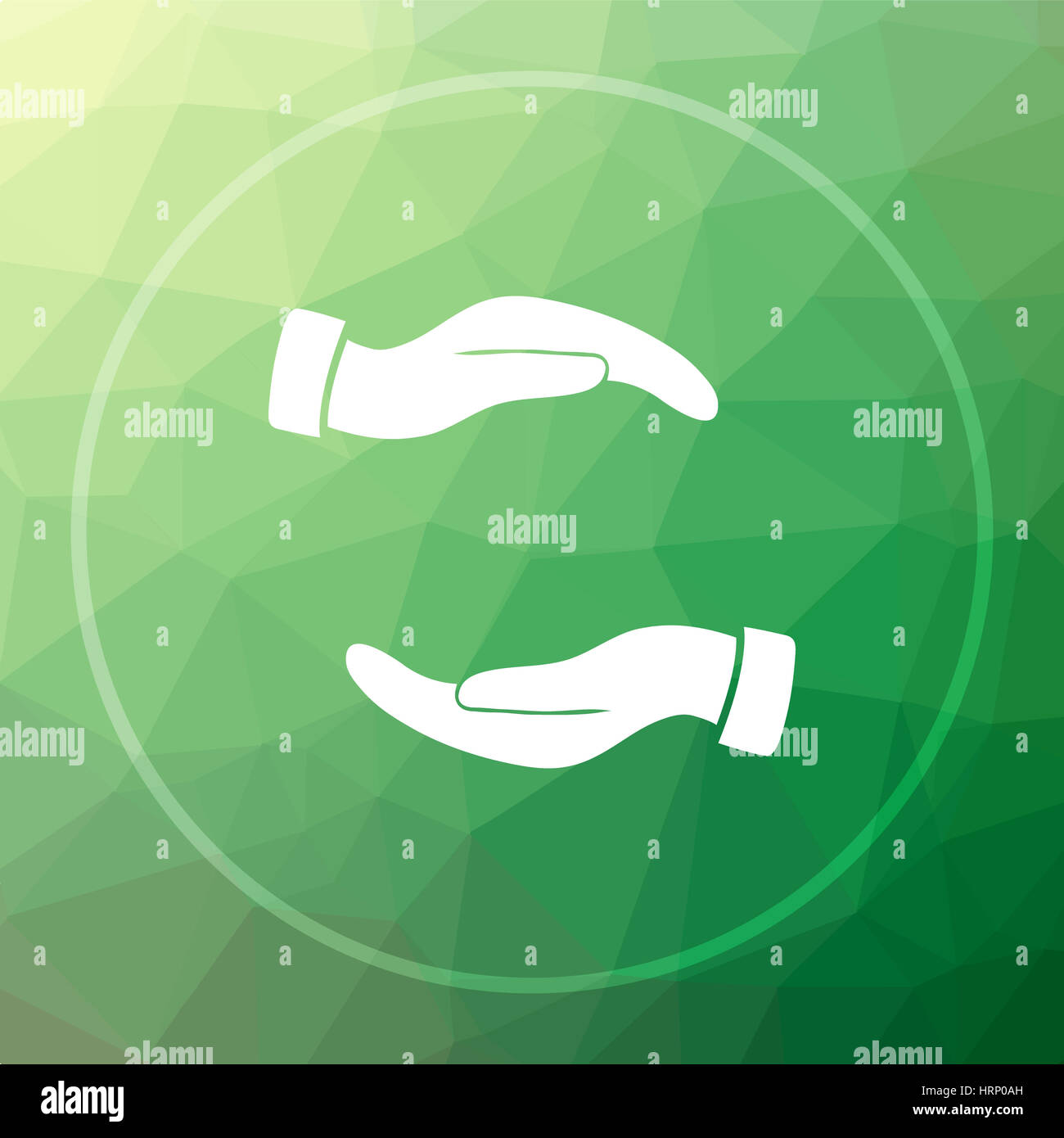Protecting hands icon. Protecting hands website button on green low ...