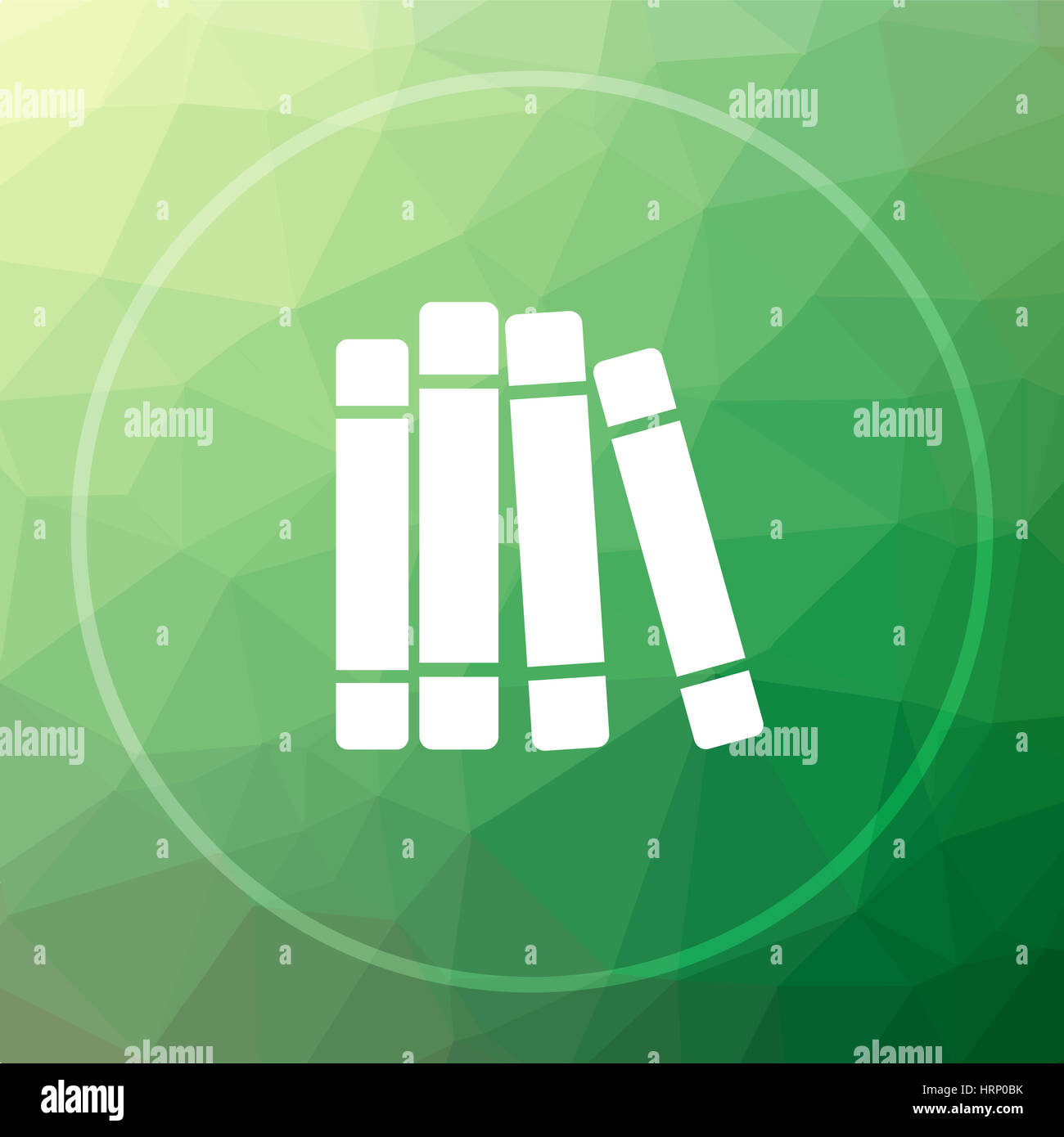 Books library icon. Books library website button on green low poly ...