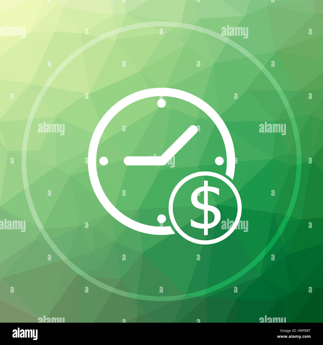 Time is money icon. Time is money website button on green low poly ...
