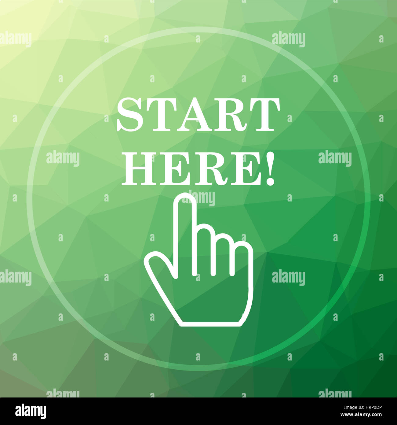 Start here icon. Start here website button on green low poly background ...