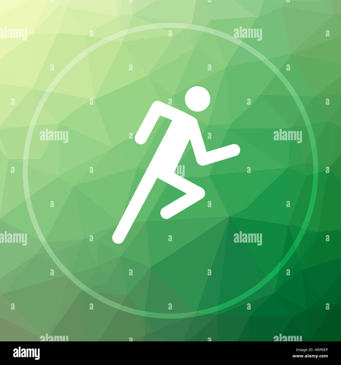 Running man icon. Running man website button on green low poly ...