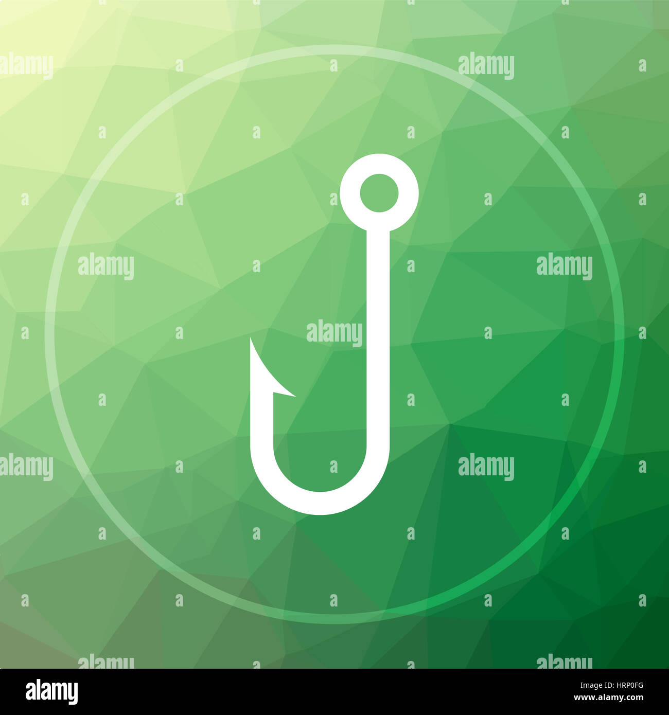 Fish hook icon. Fish hook website button on green low poly background ...