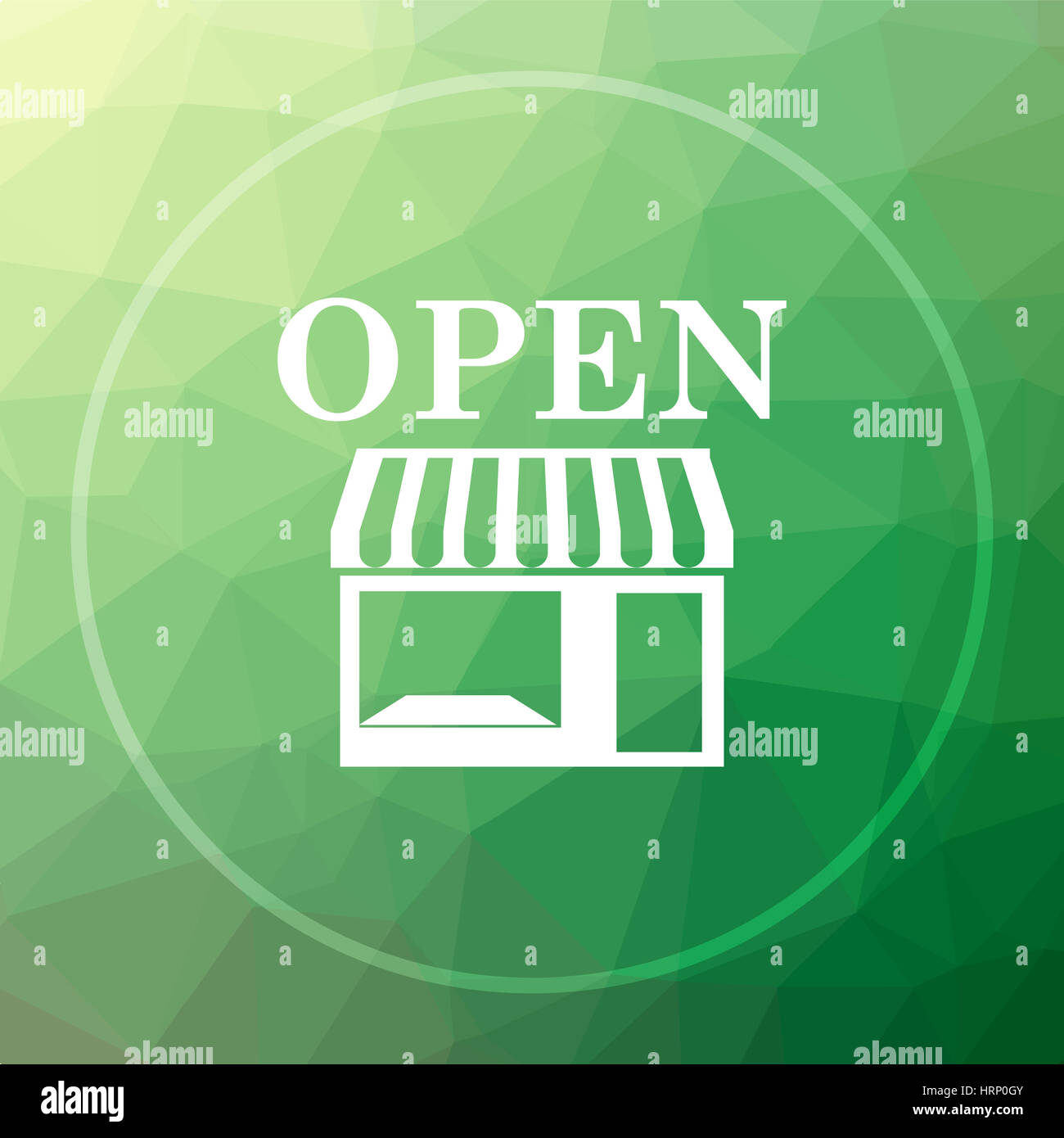 Open store icon. Open store website button on green low poly background ...