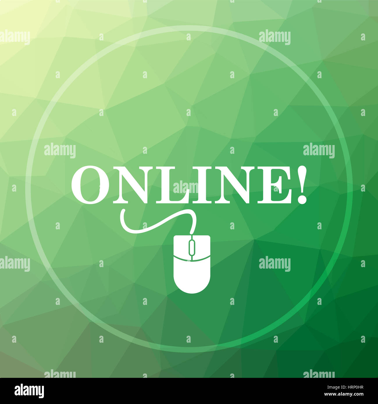 Online with mouse icon. Online with mouse website button on green low ...