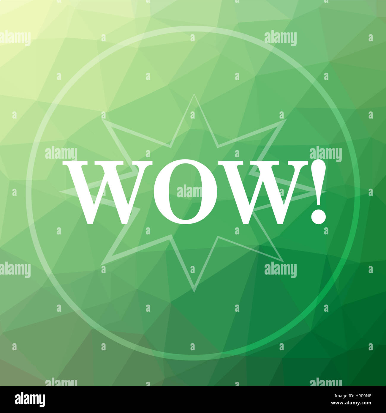 Wow icon. Wow website button on green low poly background Stock Photo ...