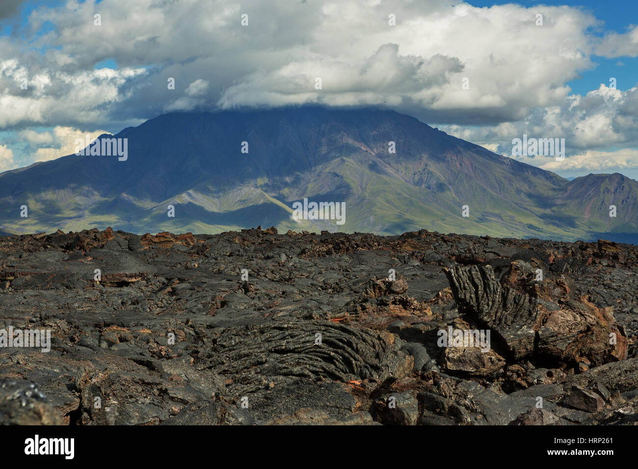 Lava field at the Tolbachik volcano, after eruption in 2012 on ...