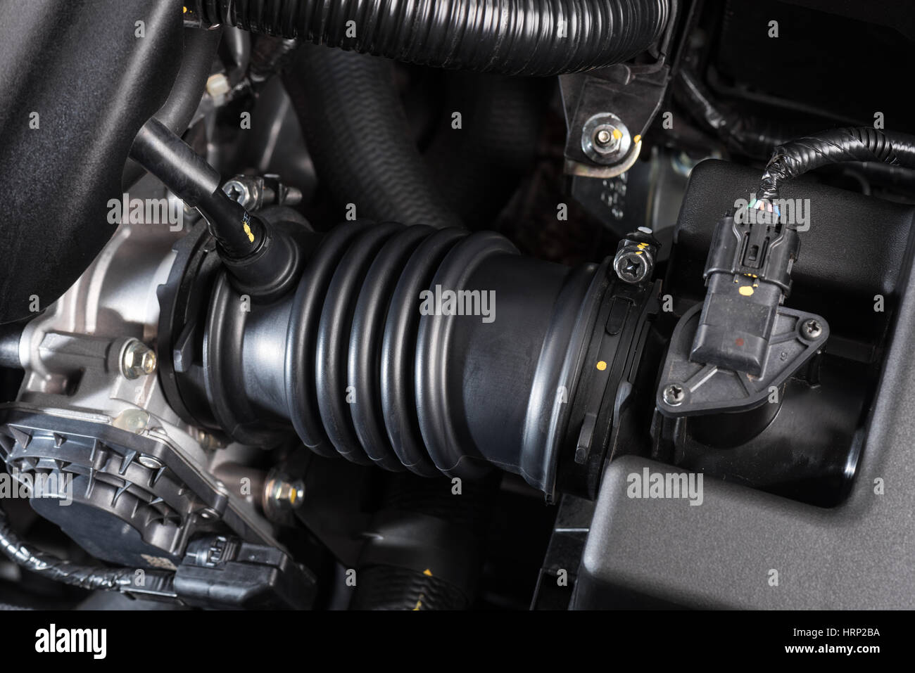 closeup details in engine room of the car, car maintenance concept ...