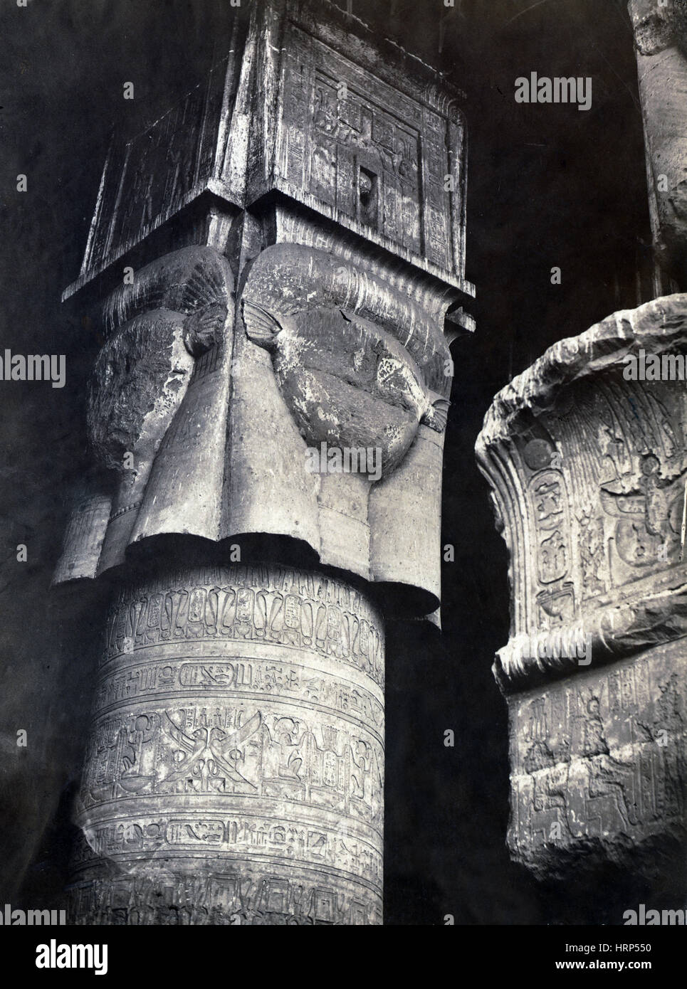 Temple of Hathor Pillar, 1870s Stock Photo - Alamy