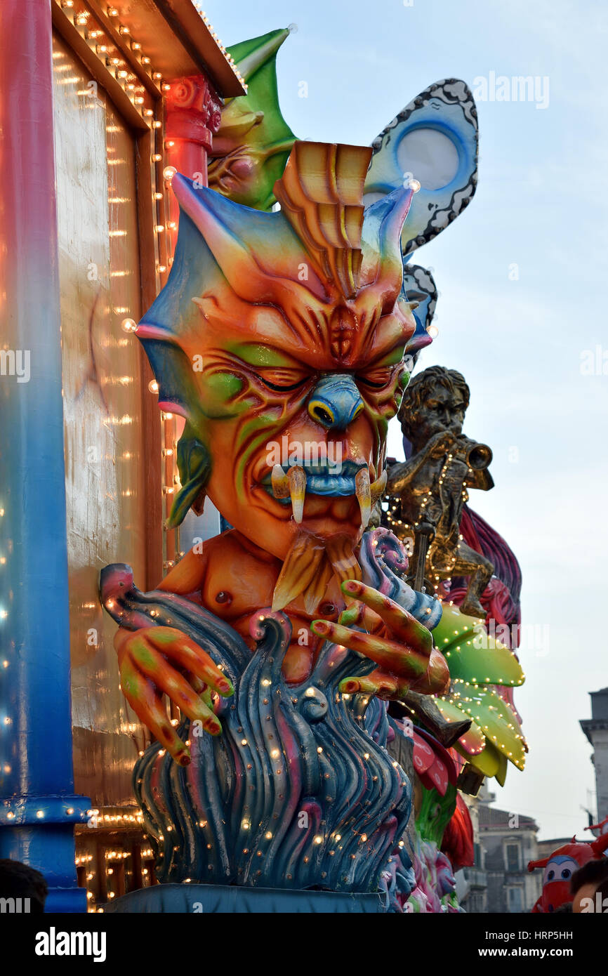Acireale (CT), Italy - February 28, 2017: allegorical float depicting a ...