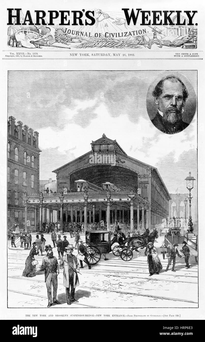 John A. Roebling's Brooklyn Bridge, 1883 Stock Photo - Alamy