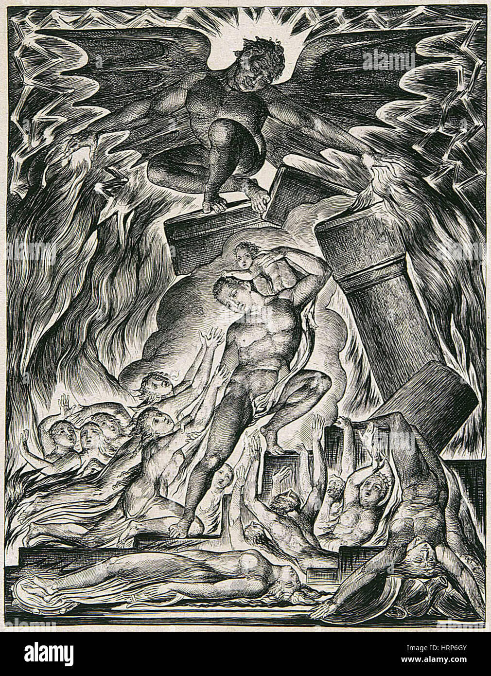 Blake's "Job's Sons and Daughters Overwhelmed by Satan Stock Photo - Alamy