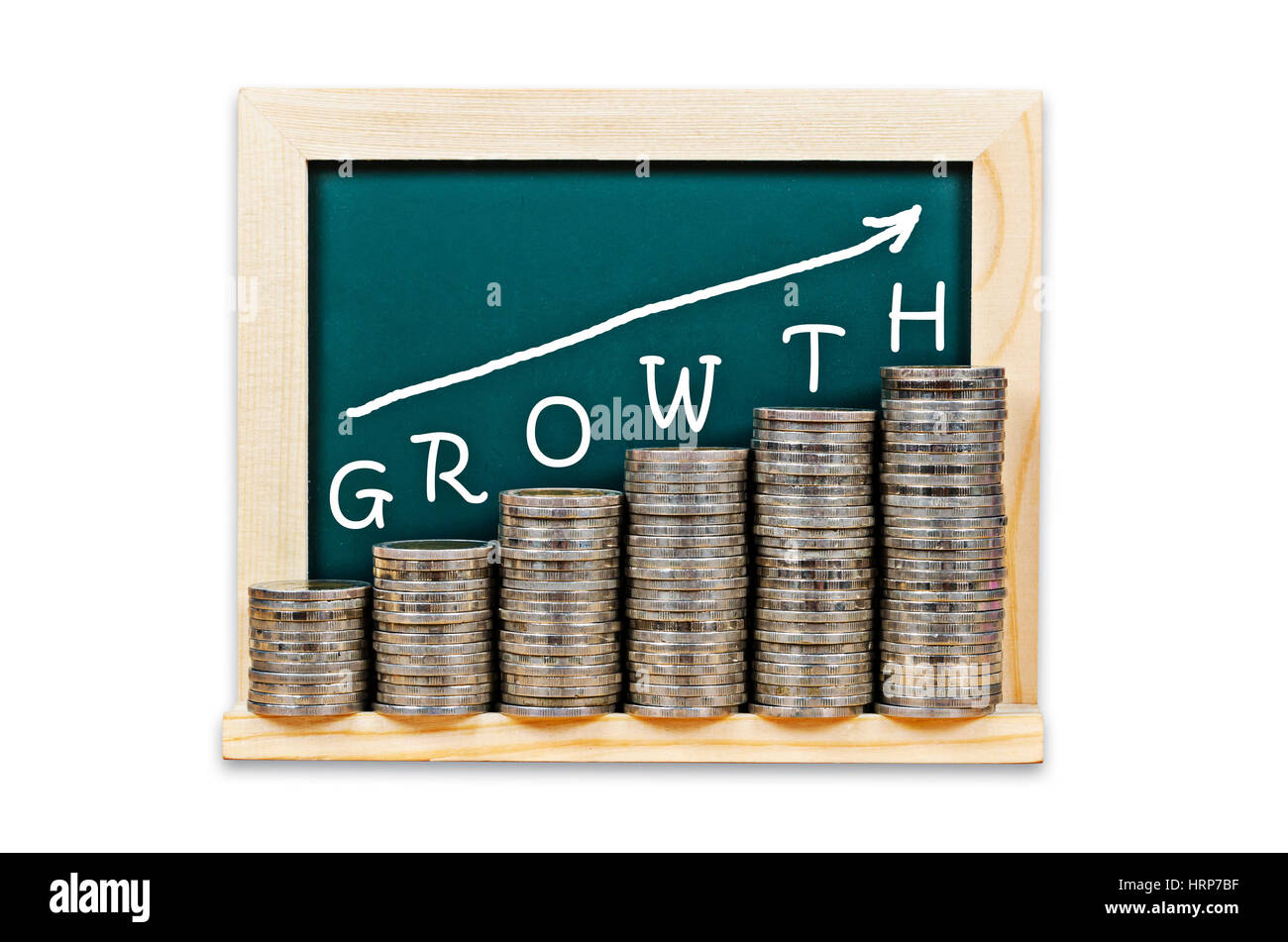 Money graph with Growth on chalkboard isolated on white background ...