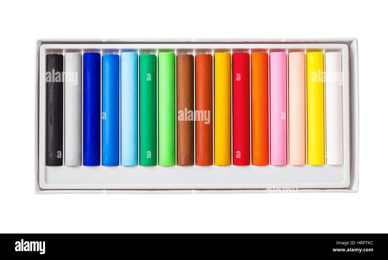 Oil pastels color in box isolated on white background, Save clipping ...