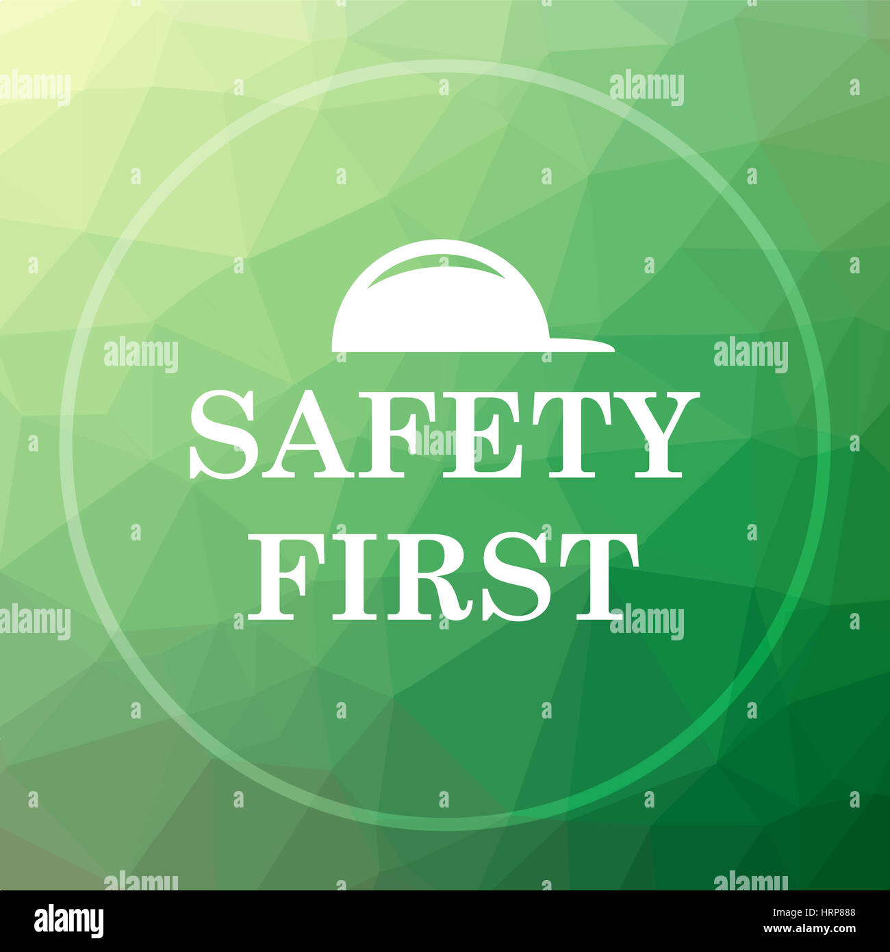 Safety first icon. Safety first website button on green low poly ...