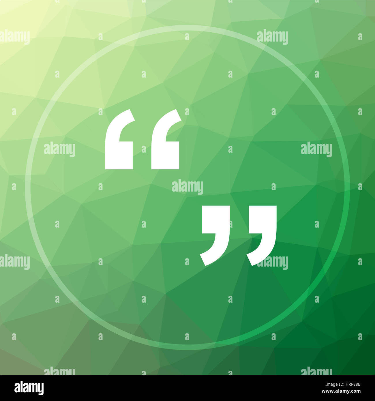 Quotation marks icon. Quotation marks website button on green low poly ...