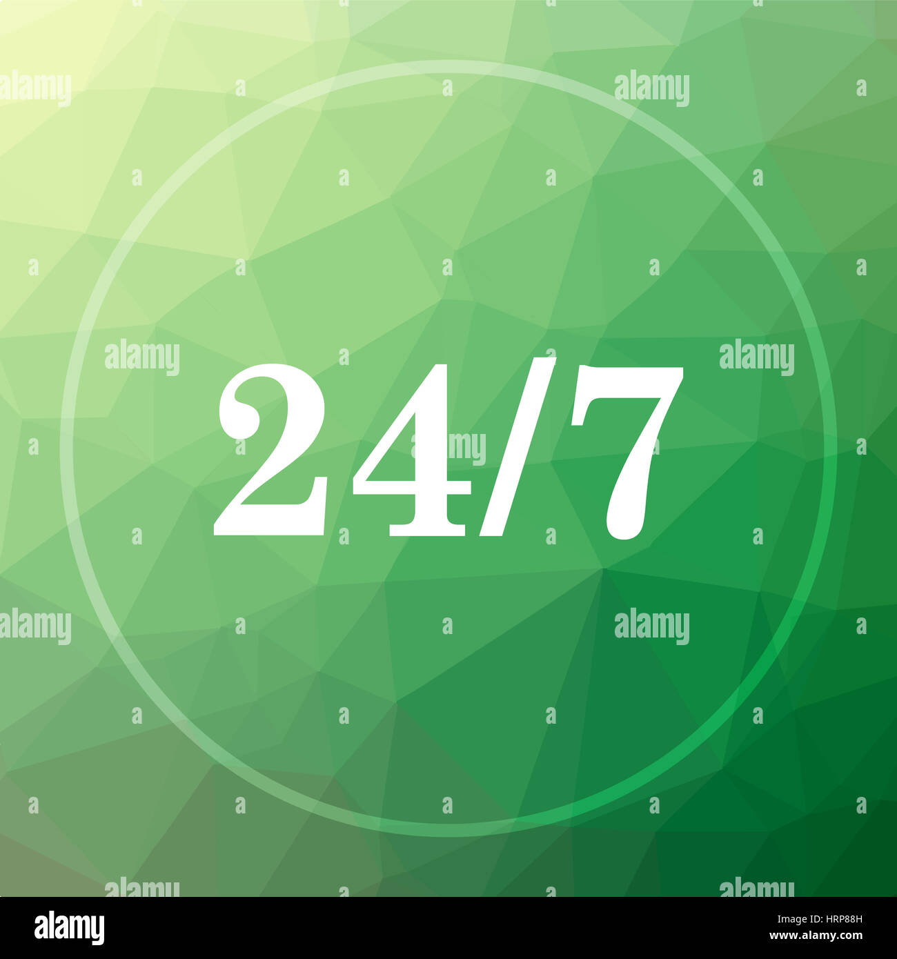 24 7 icon. 24 7 website button on green low poly background Stock Photo ...