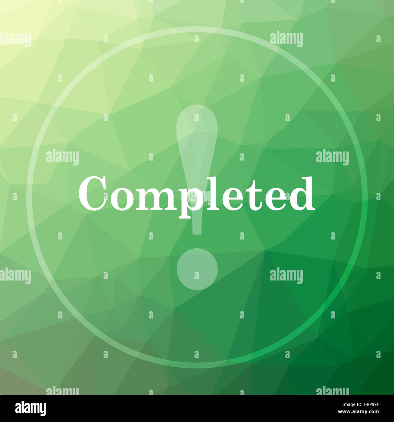 Completed icon. Completed website button on green low poly background ...