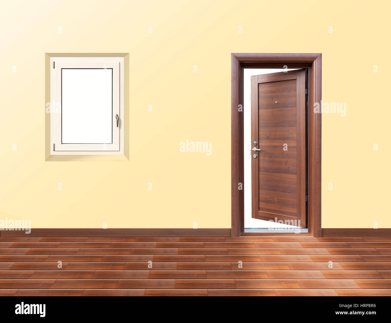 open wooden door and window Stock Photo - Alamy