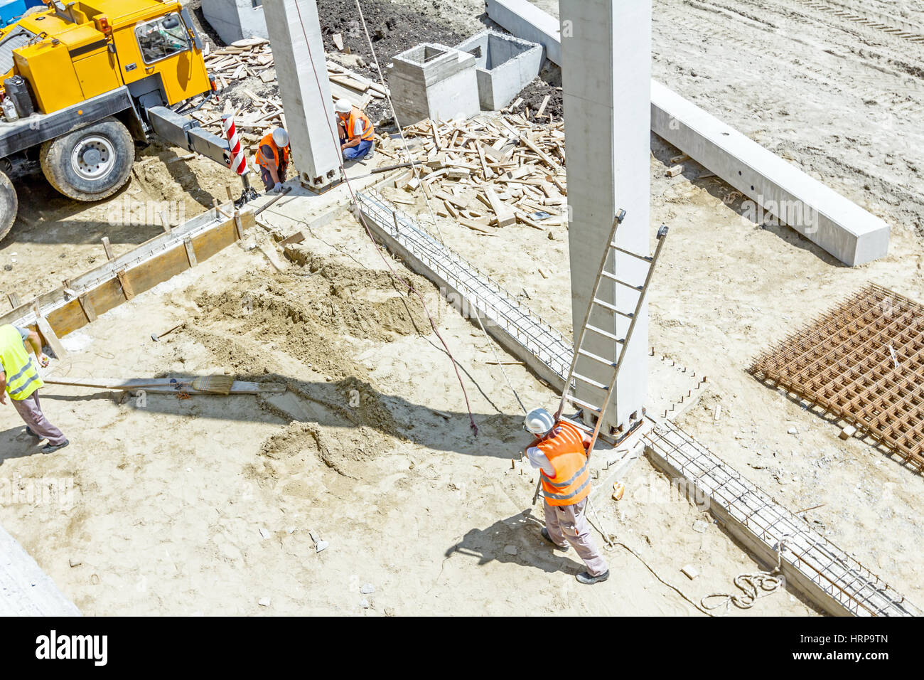 Architecture concept, concrete structure girders, using ladder for ...
