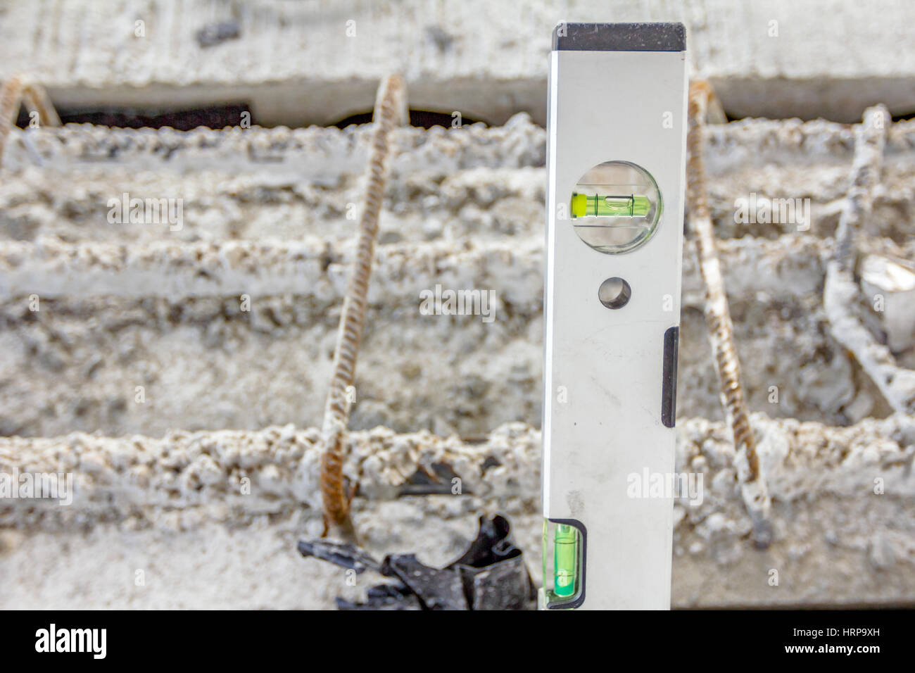 Construction tool, Bubble spirit level is used to control reinforced ...