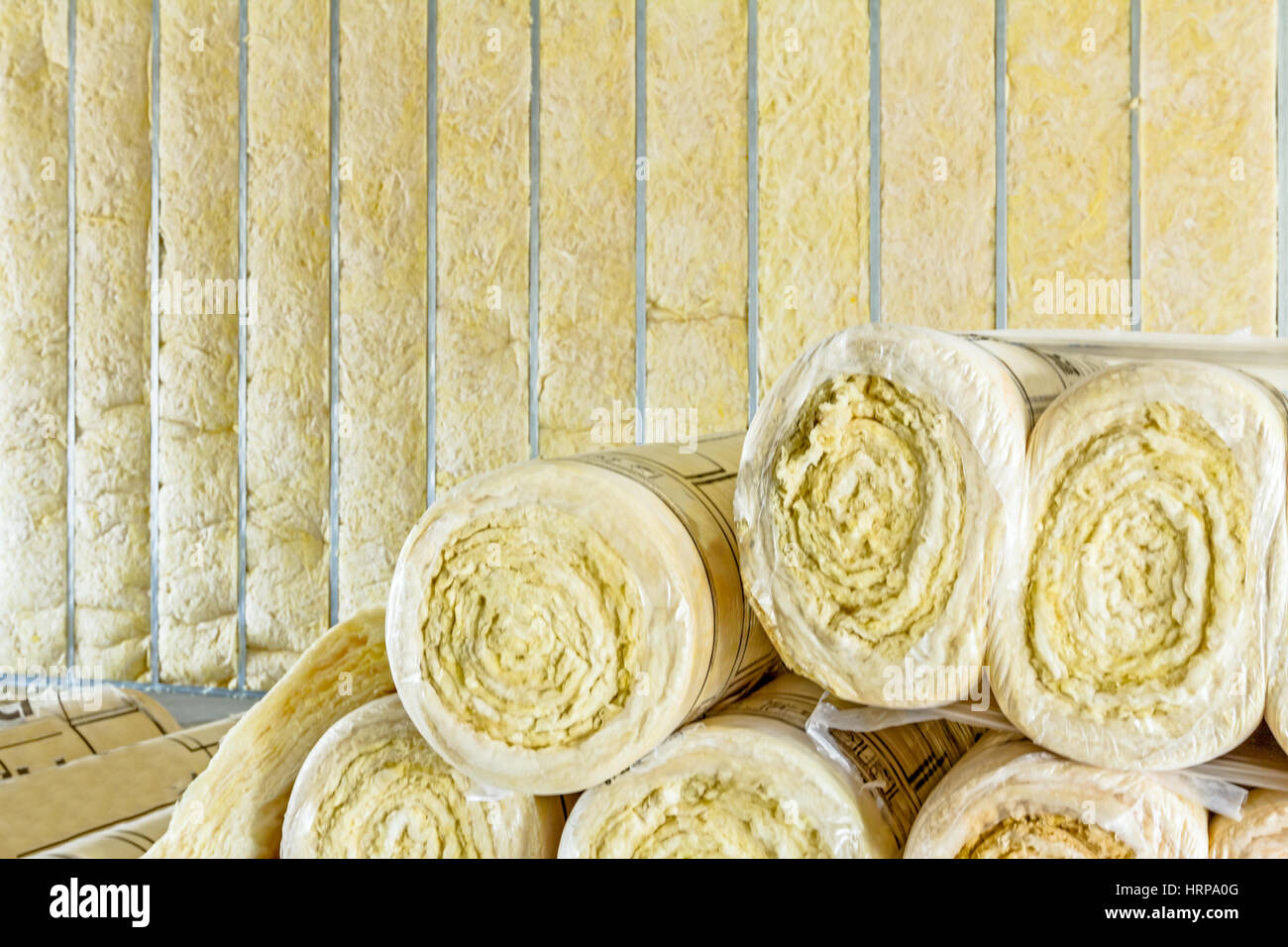 Package of thermal insulation material, rock wool is wrapped in foil ...