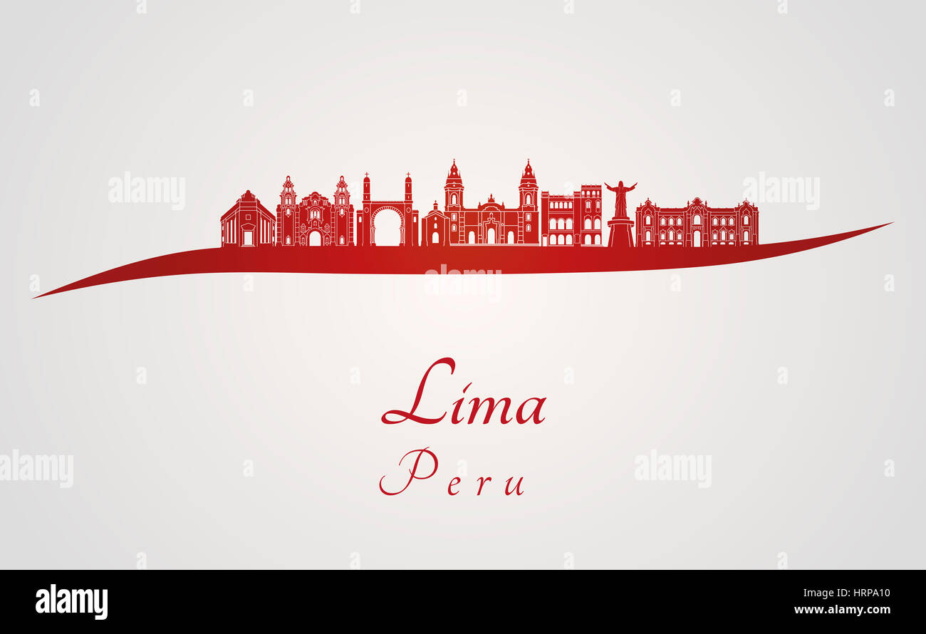 Lima skyline in red and gray background in editable vector file Stock ...