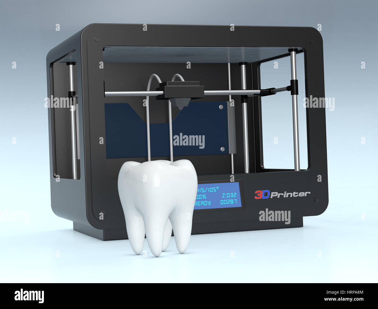 one tooth with a 3d printer on background, concept of 3d printing and ...
