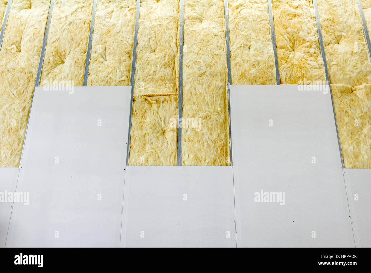 View at unfinished thermal partition dry wall with mineral wool Stock ...