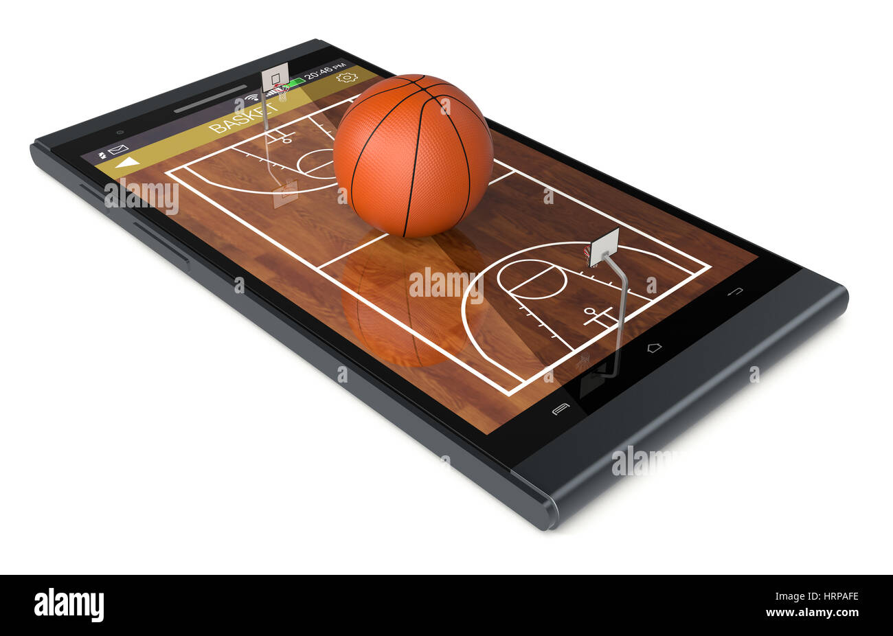 smartphone with basketball field and a ball, concept of sport and new ...