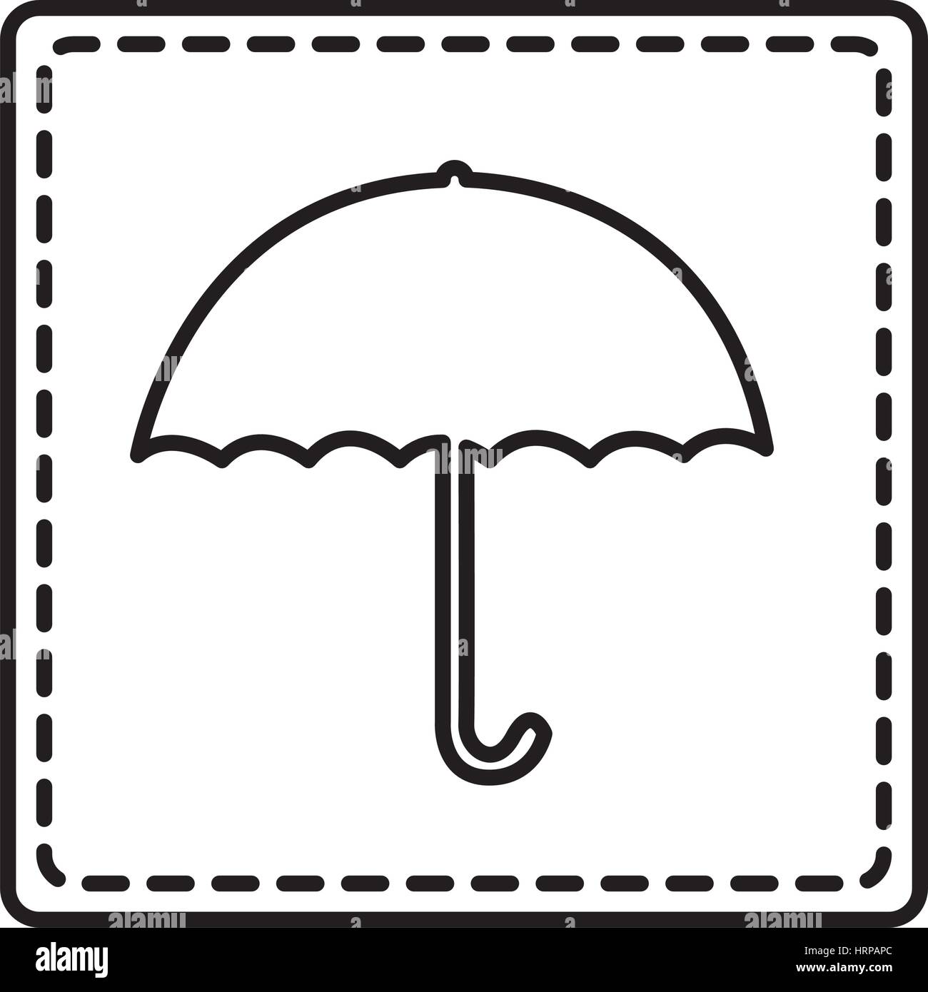 monochrome contour square and dotted line with umbrella icon Stock ...