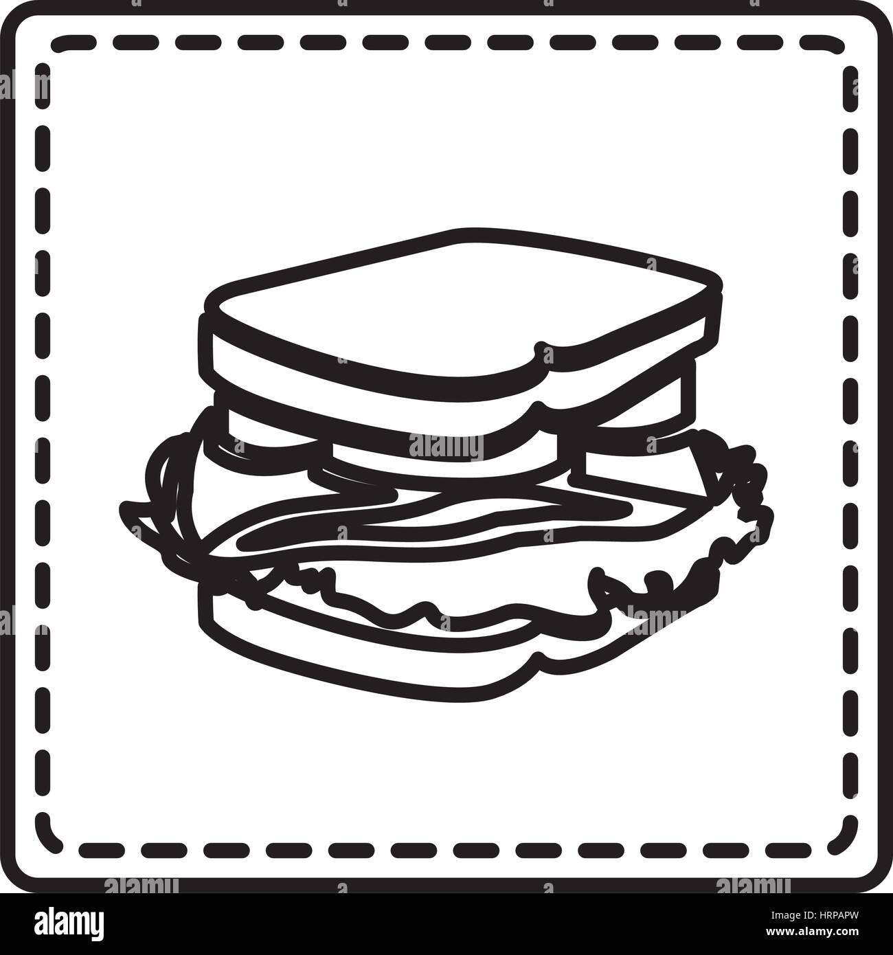 monochrome contour square and dotted line with sandwich icon Stock ...