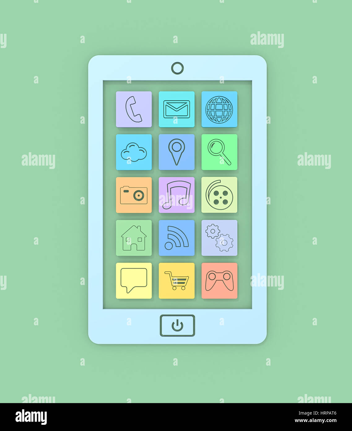 one stylized smartphone with apps icons; flat style (3d render Stock ...