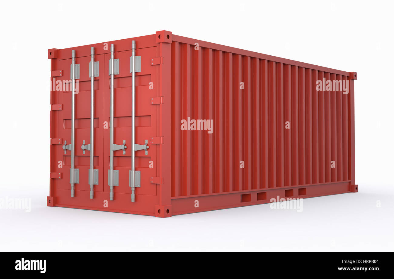 one freight container red colored (3d render Stock Photo - Alamy