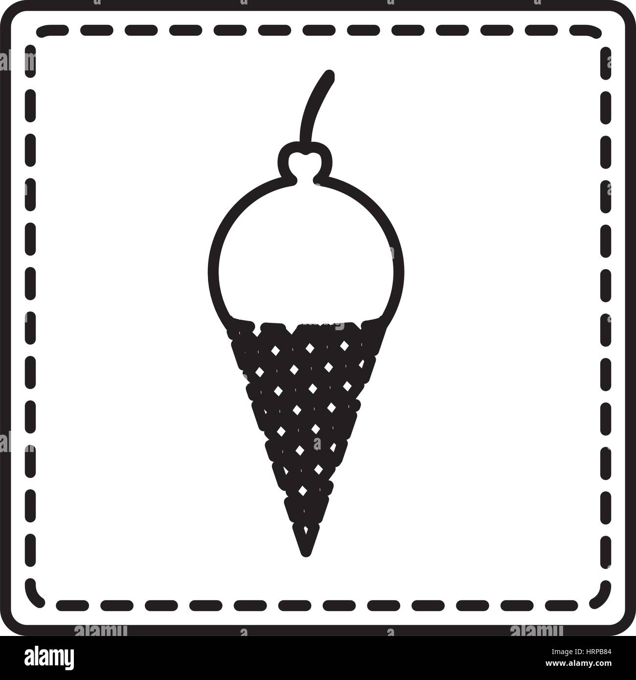 monochrome contour square and dotted line with ice cream cone Stock ...