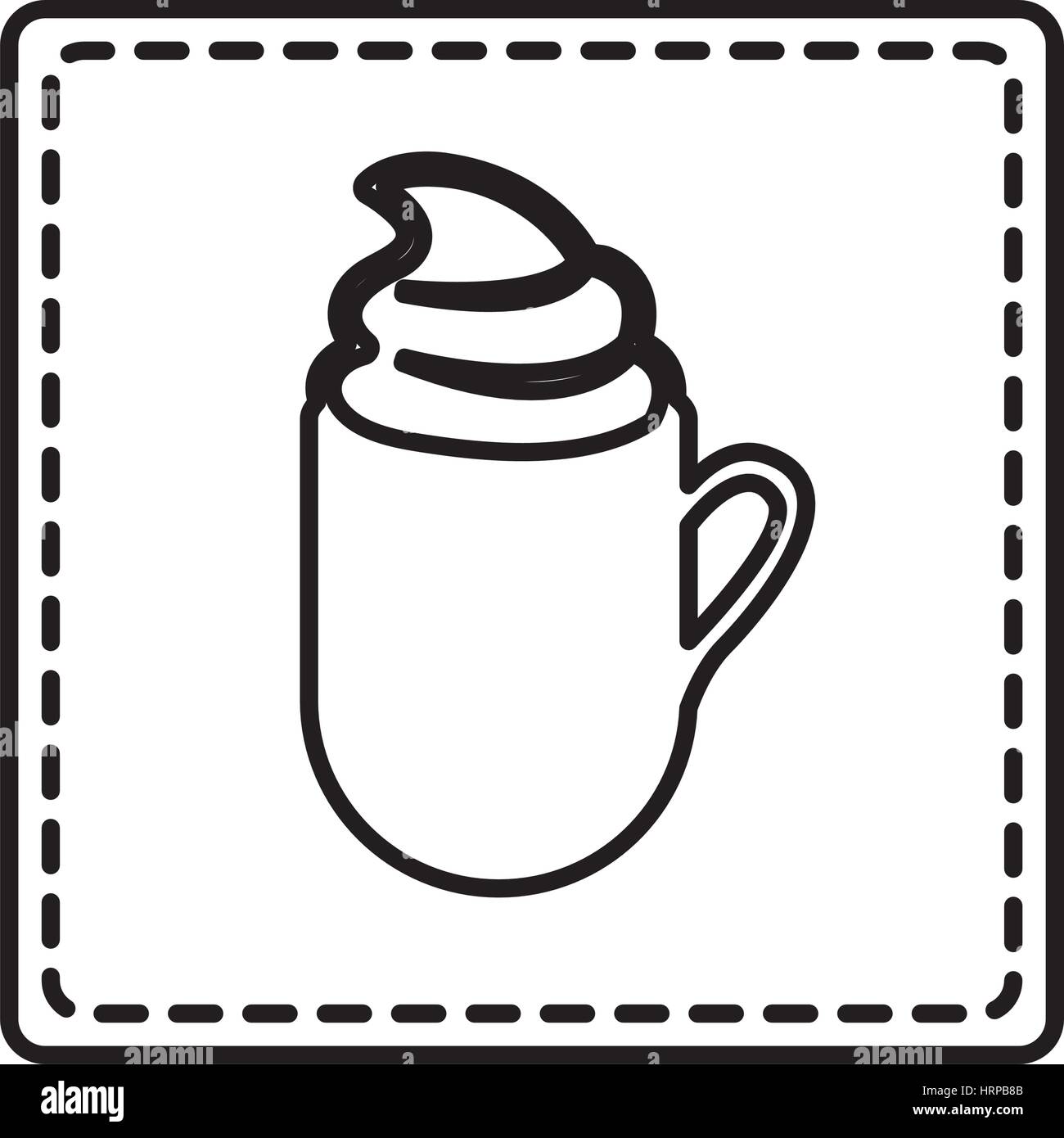 monochrome contour square and dotted line with coffee cup with cream ...