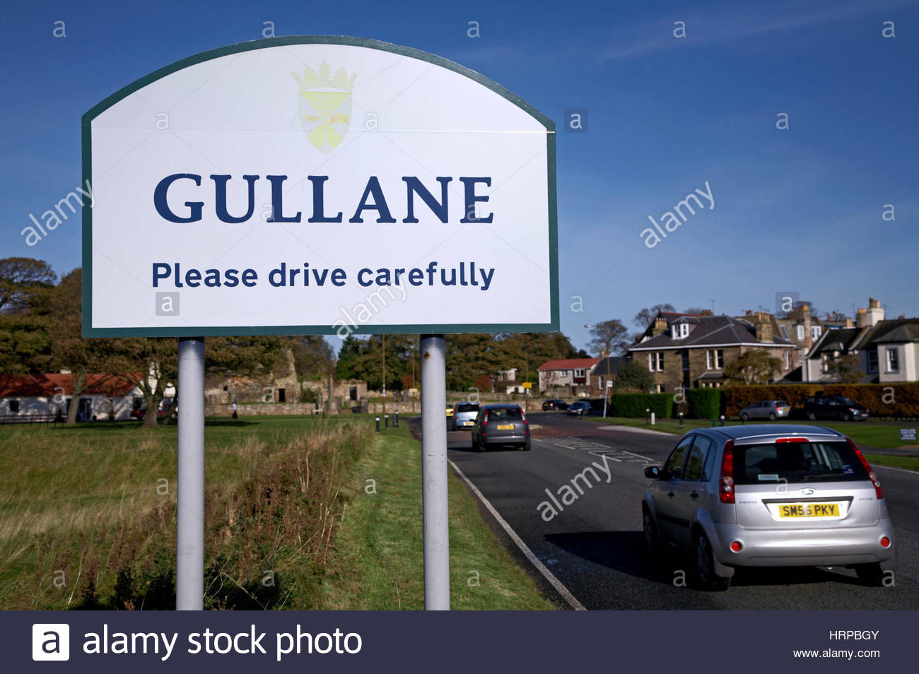 Welcome sign for Gullane, Scotland Stock Photo - Alamy