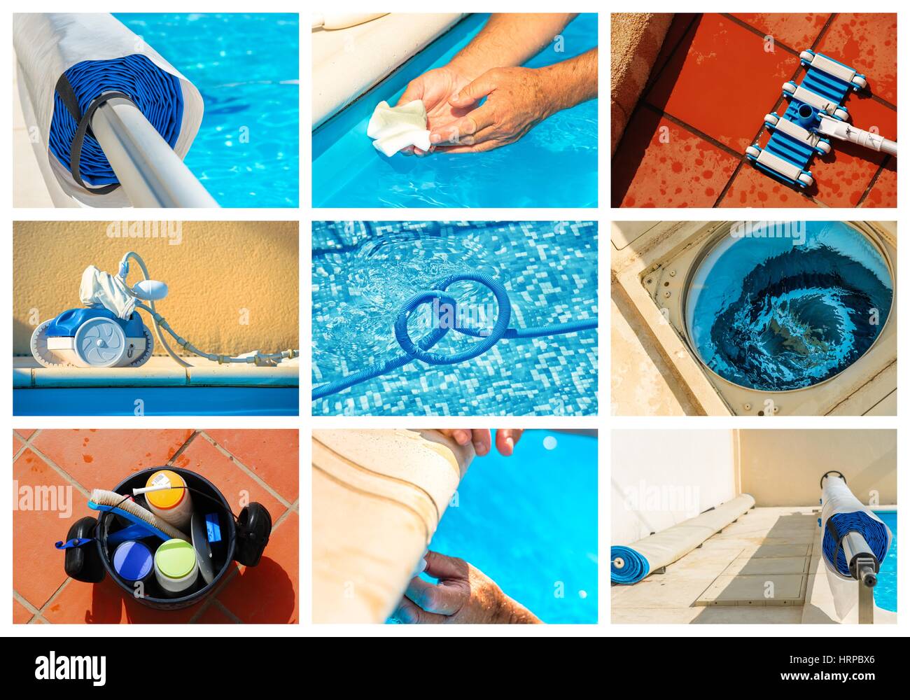collage maintenance of a private pool Stock Photo - Alamy