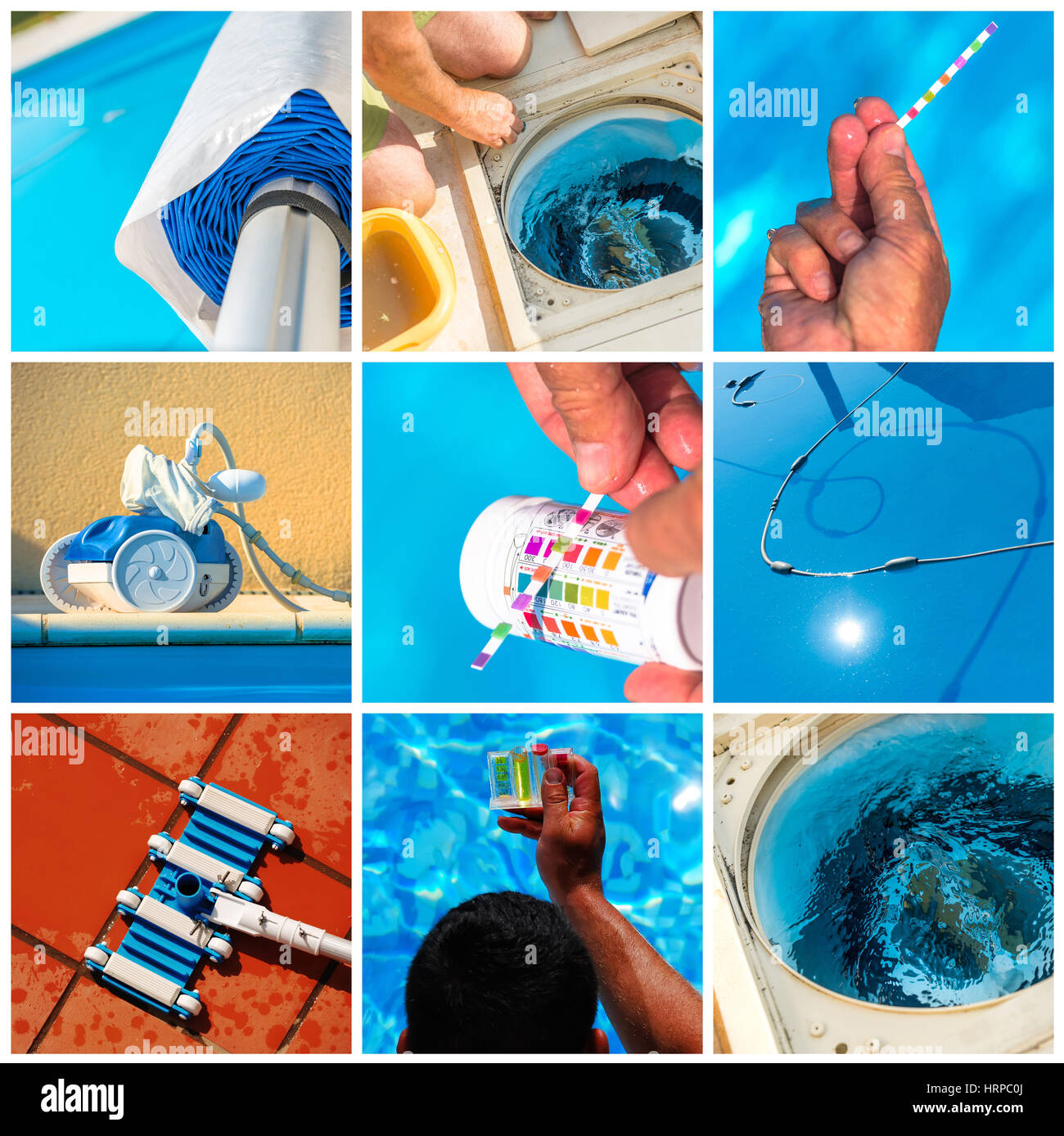 Collage close-up maintenance of a private pool Stock Photo - Alamy