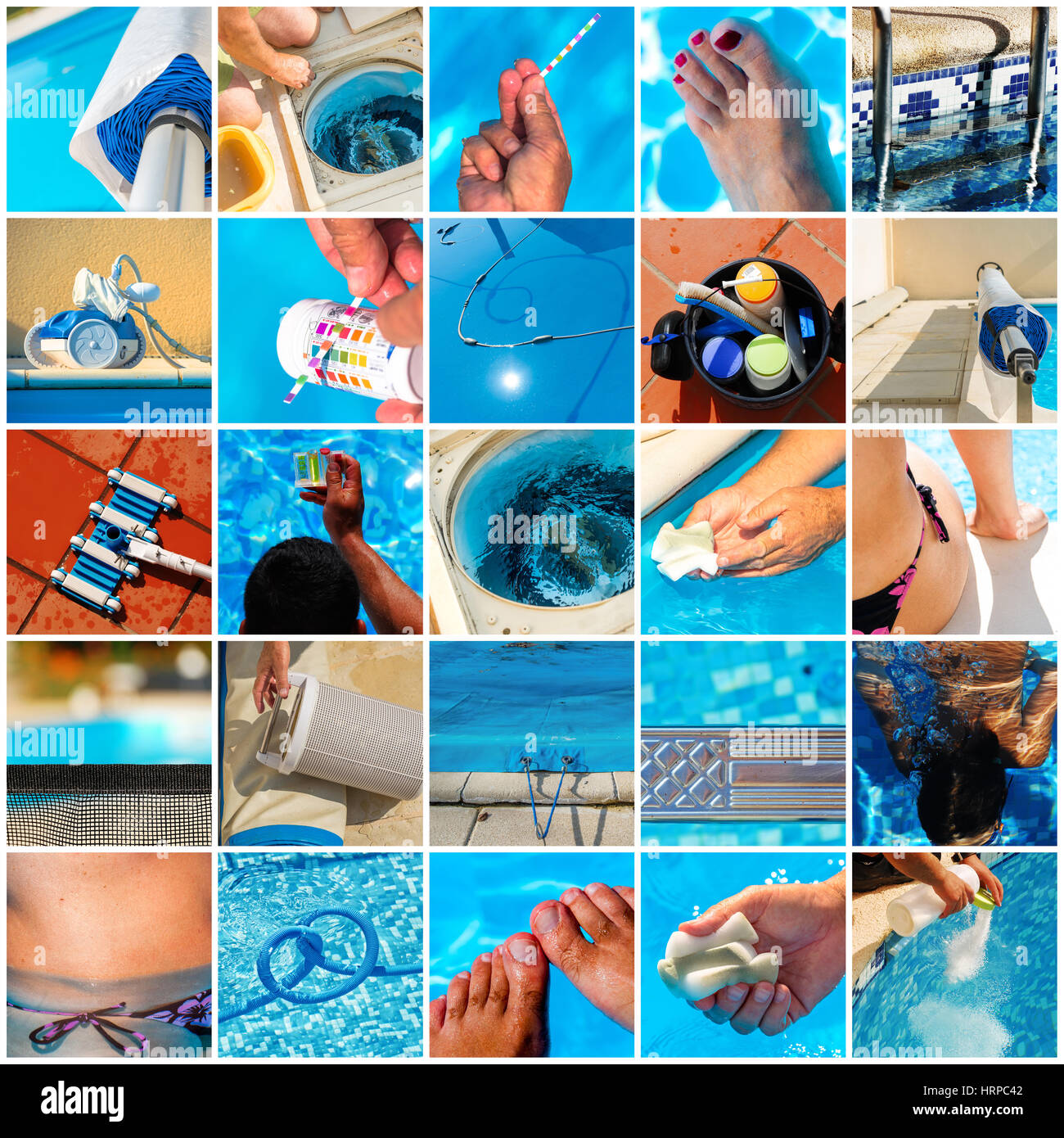 Collage close-up maintenance of a private pool Stock Photo - Alamy