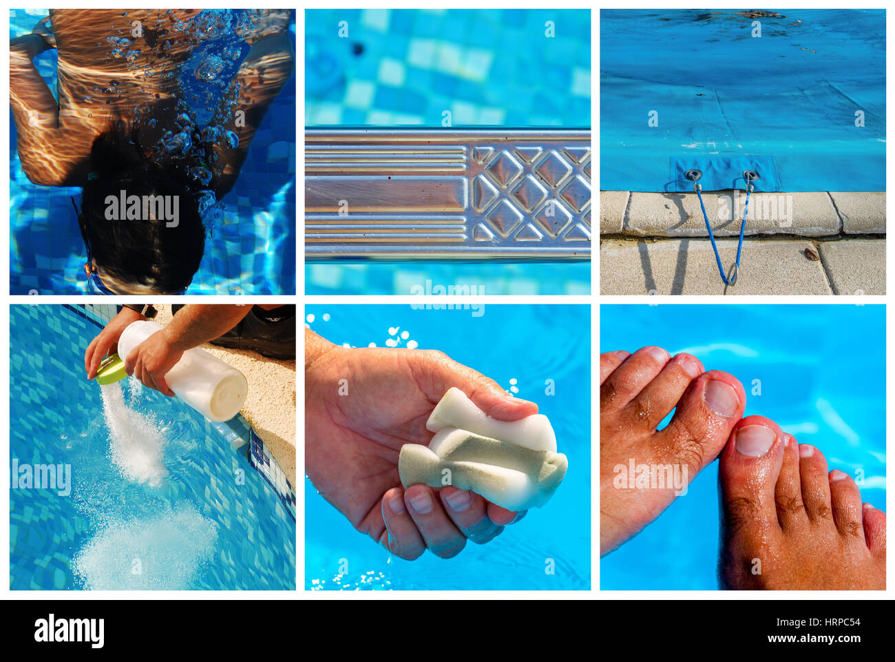 Collage close-up maintenance of a private pool Stock Photo - Alamy