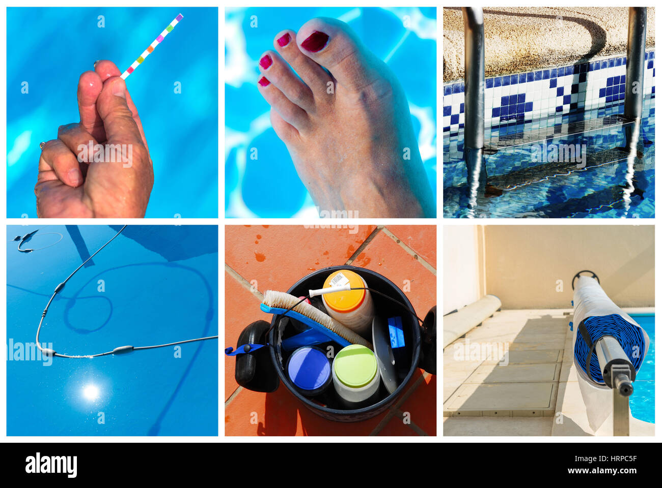 Collage close-up maintenance of a private pool Stock Photo - Alamy