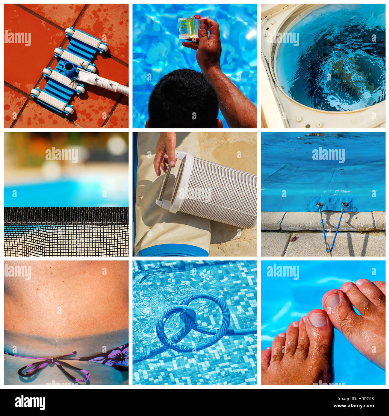 Collage close-up maintenance of a private pool Stock Photo - Alamy