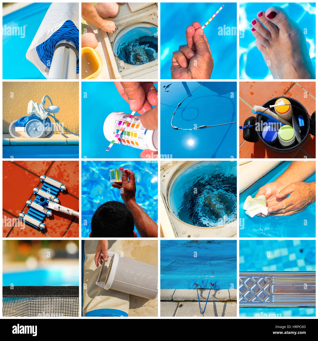 Collage close-up maintenance of a private pool Stock Photo - Alamy