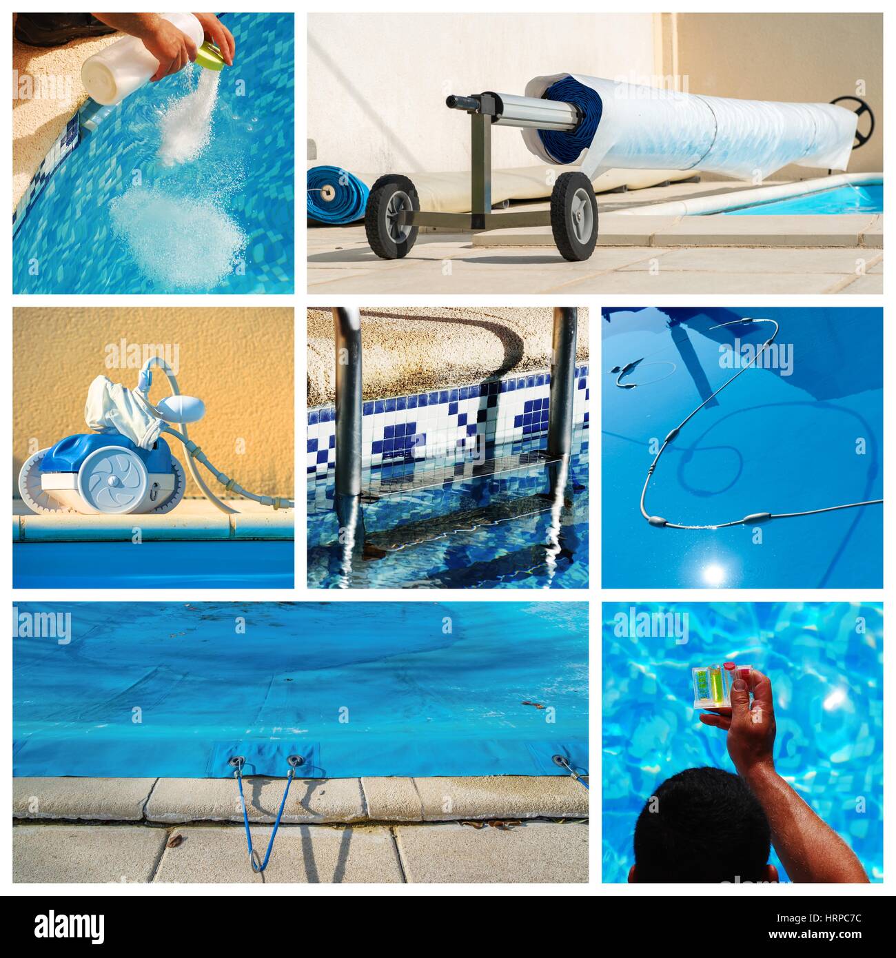 collage maintenance of a private pool Stock Photo - Alamy