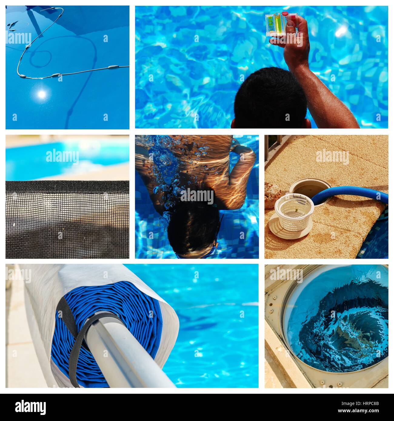 collage maintenance of a private pool Stock Photo - Alamy